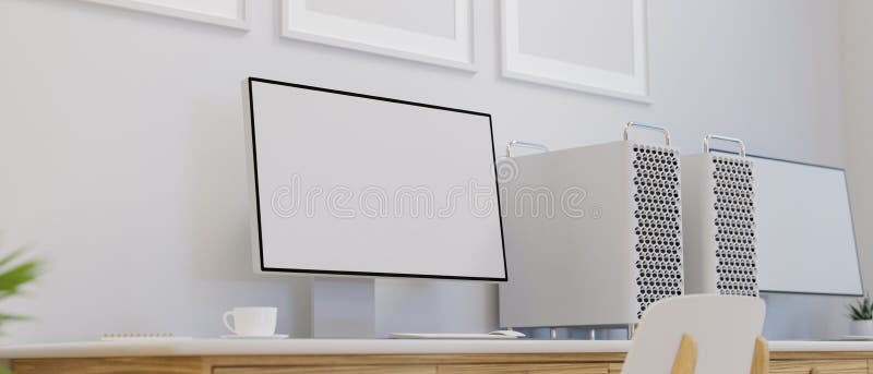 Office Workspace with Computer Devices with Mock-up Screen on the Desk ...