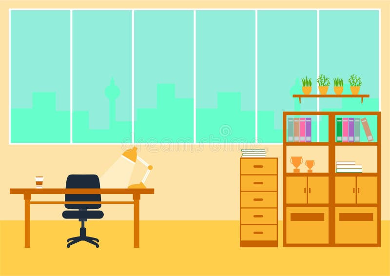 Office Workspace Design Illustration Stock Vector - Illustration of ...