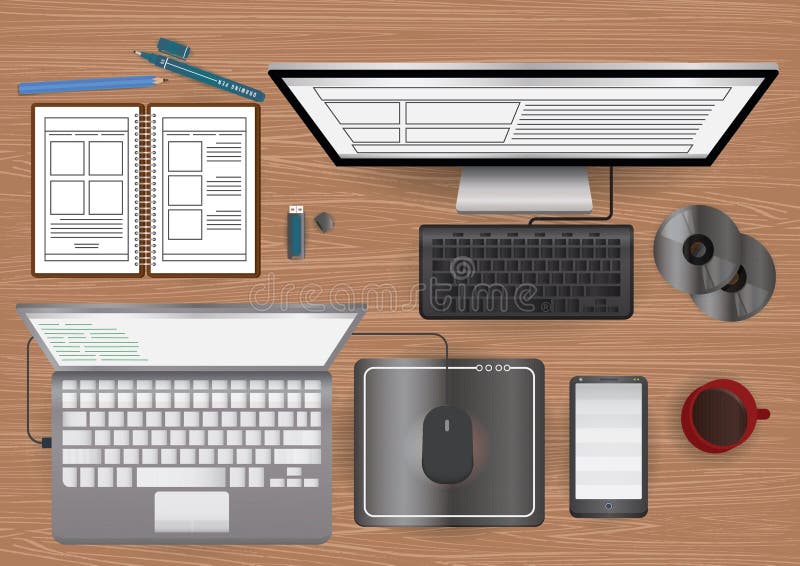 Office Workspace Design Vector. Vector Illustration Decorative Design ...