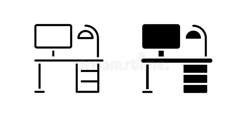 Office Workspace Desk Icon. Computer Table with Folders Line and Glyph ...