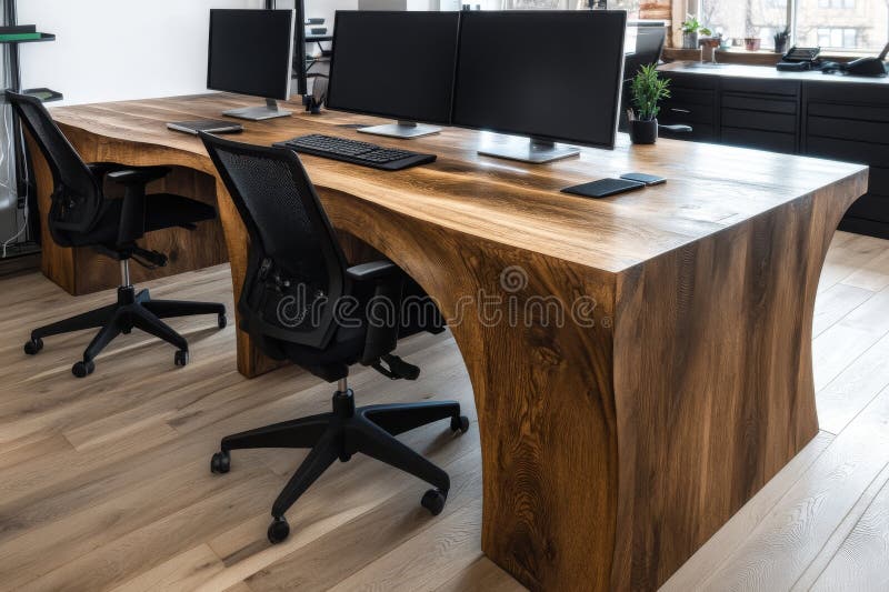 Office Workspace Interior with PCs on Desks Near Windows Stock Image ...