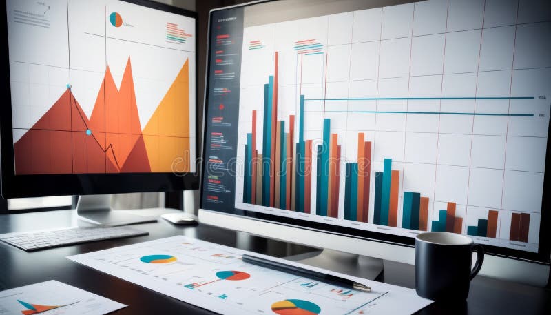 Office Workspace with Multiple Displays Stock Image - Image of ...