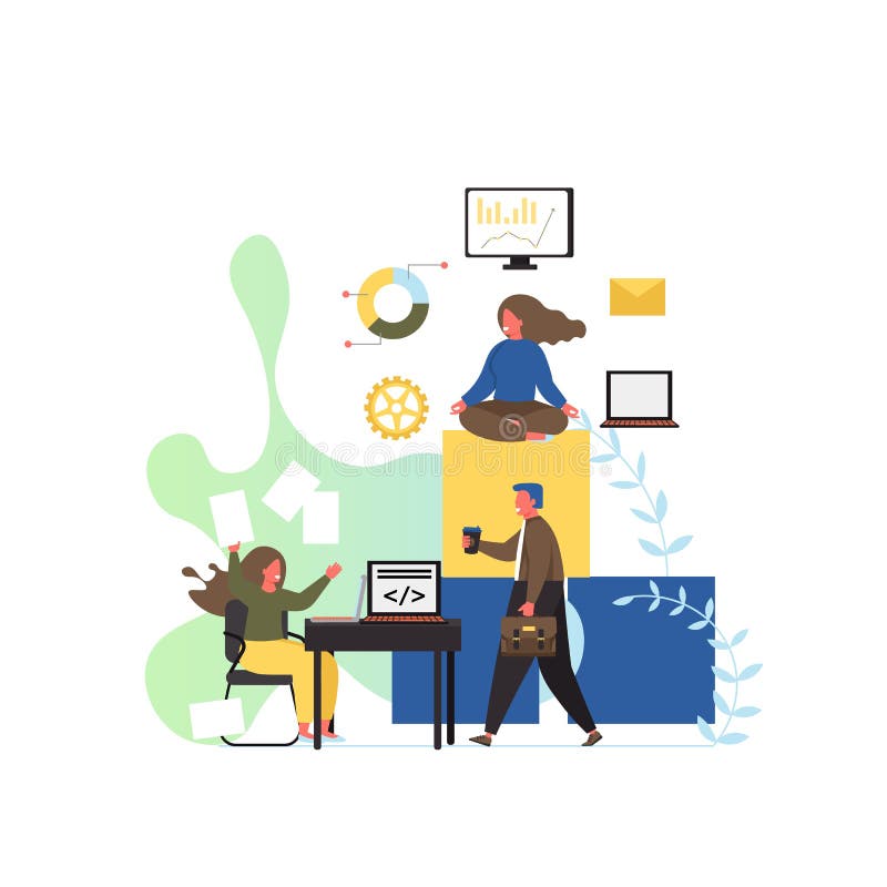 Female Programmer Working on Laptop Vector Illustration. Stock Vector ...