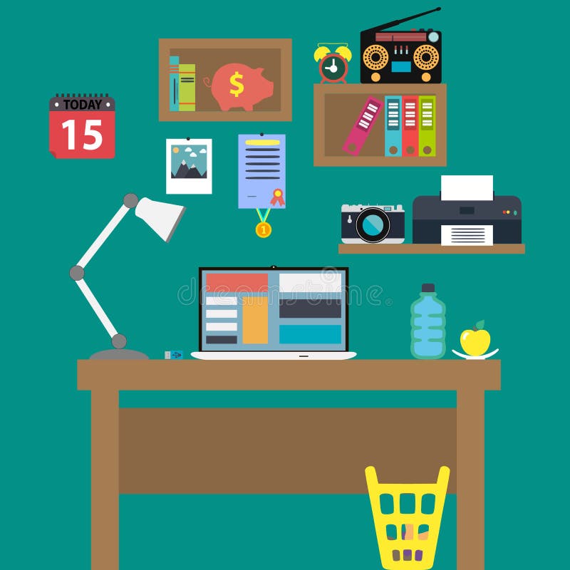 Office Workstation. Computer in Workspace, Vector Stock Vector ...
