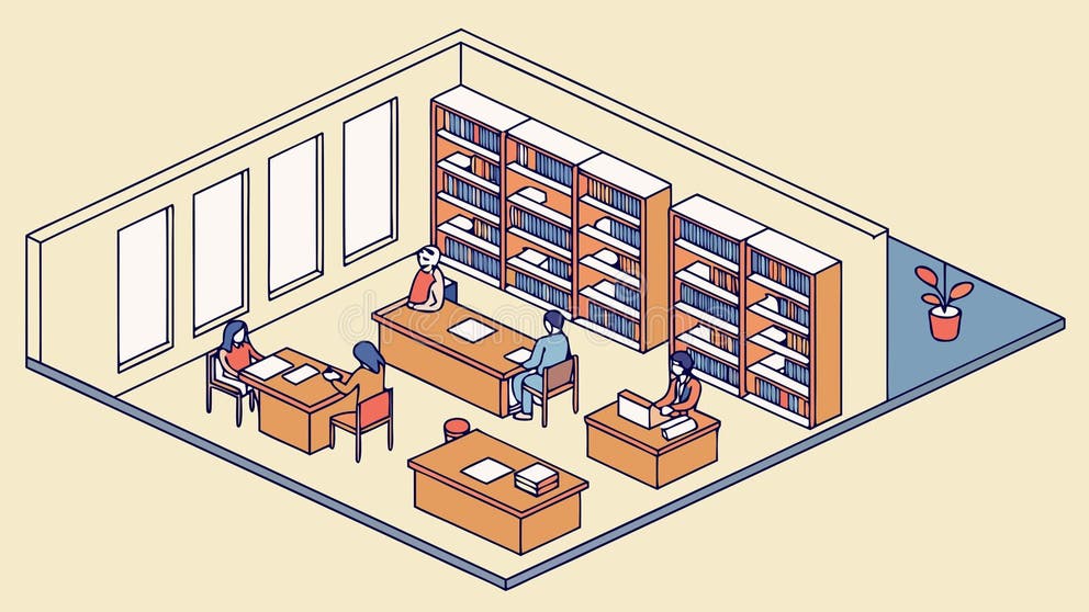 Office with Workstations, Collaborative Business Environment, Vector ...