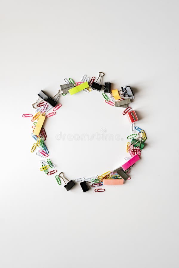 Office Writing Supplies Flat Lay in the Shape of Circle Frame with Cope ...