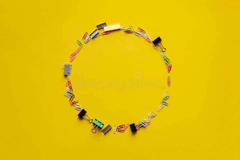 Office Writing Supplies Flat Lay in the Shape of Circle Frame with Cope ...