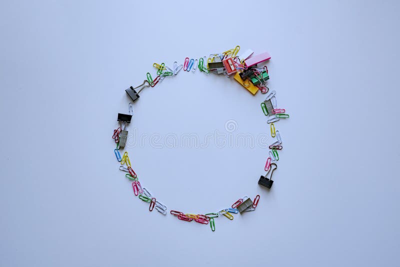 Office Writing Supplies Flat Lay in the Shape of Circle Frame with Cope ...