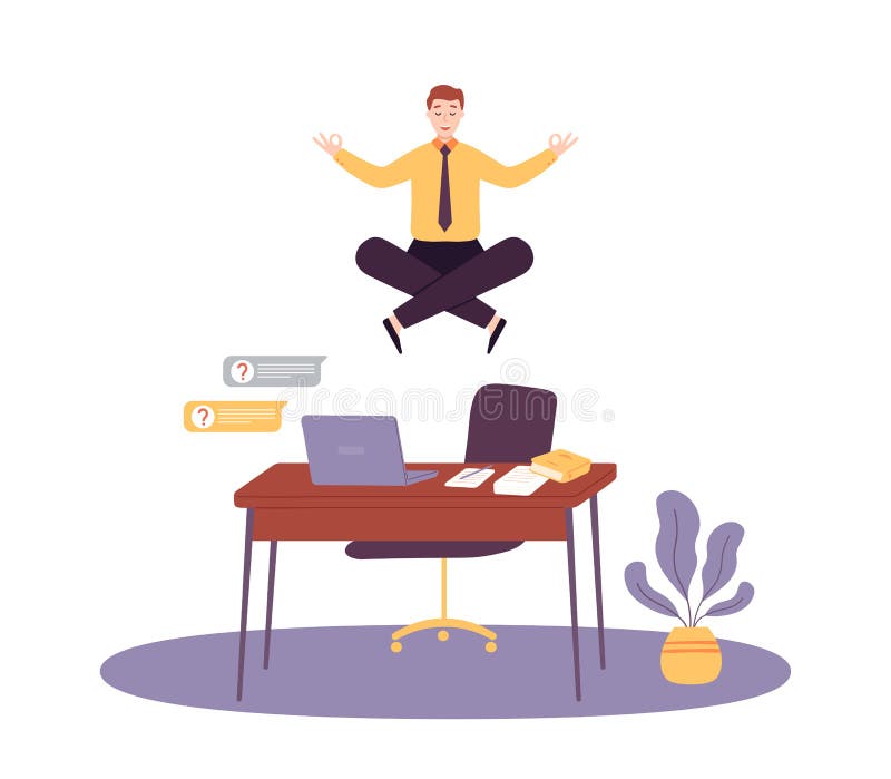Office Yoga on Workplace, Meditation and Concentration Stock Vector ...