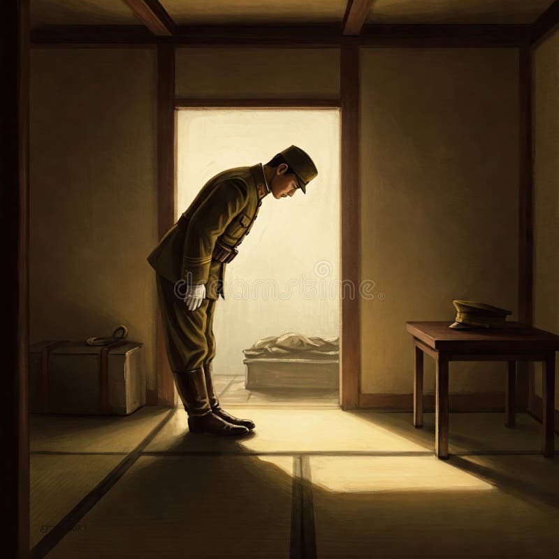 Officer’s Silent Bow in Moment of Reflection Stock Illustration ...