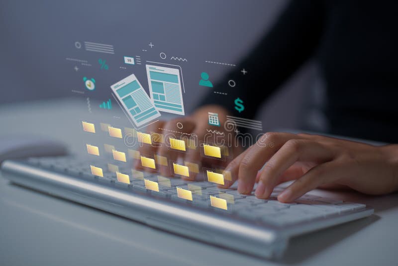 Officer Typing Document To Edit and Manage Document. Concept of ...