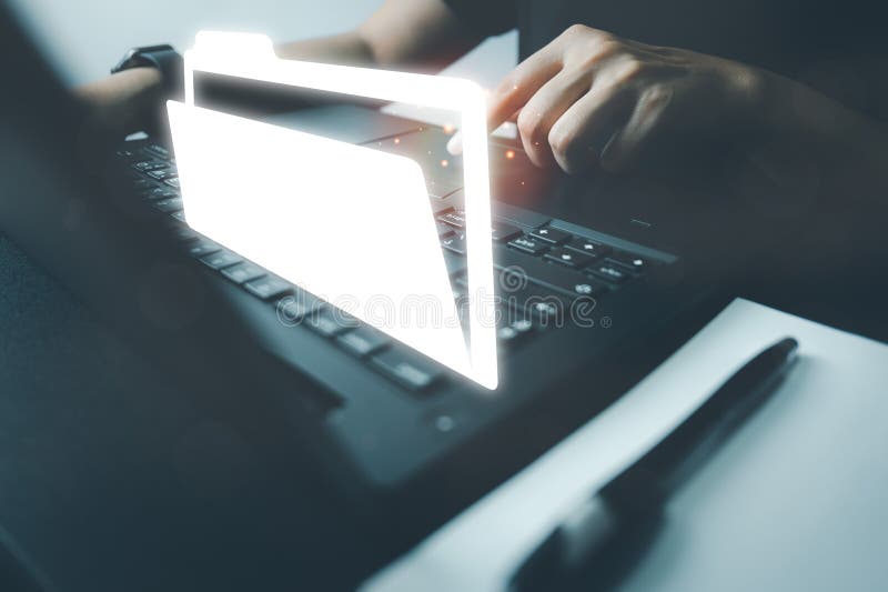 Officer Using Laptop Manage Files, Document Management System (DMS ...