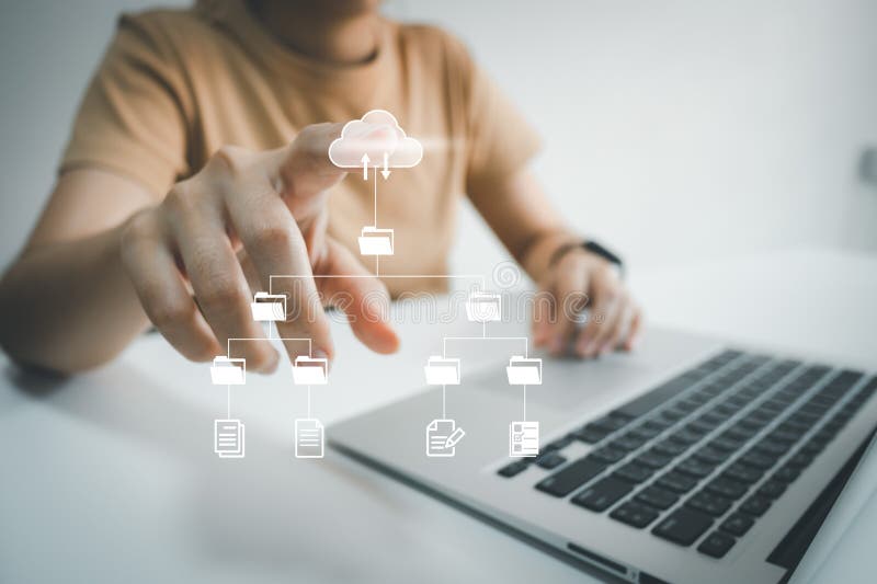 Officer Using Laptop Manage Files, Document Management System (DMS ...