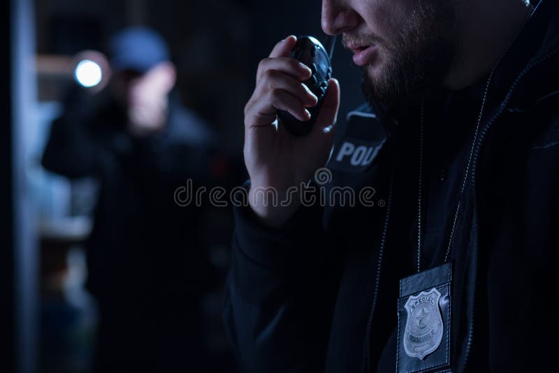 African American Police Officer Talking by Walkie-talkie Stock Image ...
