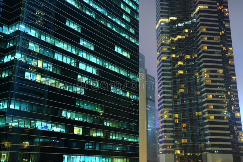 Modern Office Building with Windows at Night Stock Photo - Image of ...
