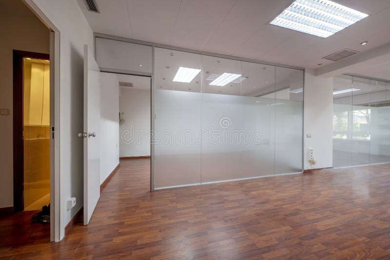 Offices of an Empty Office with Technical Ceilings, Glass Partitions ...
