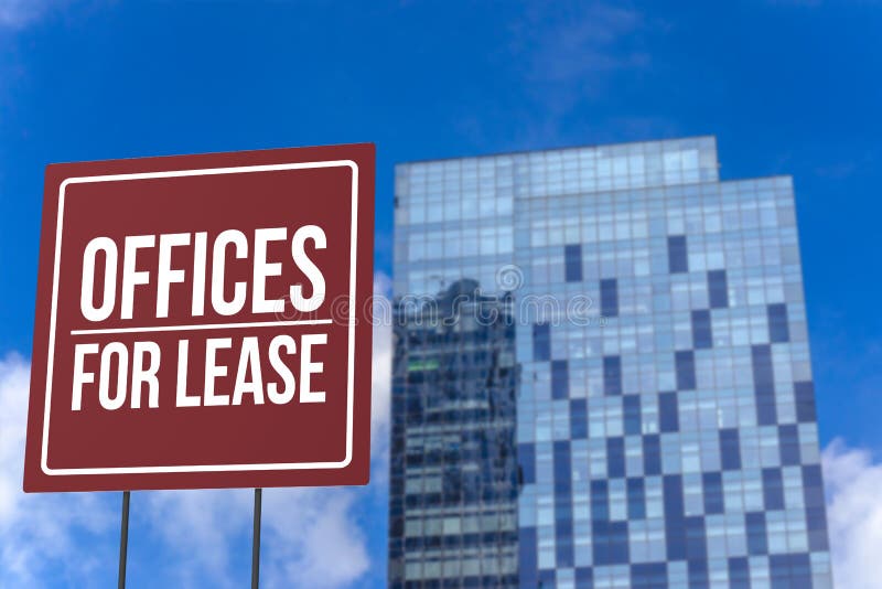 An Offices for Lease Sign in Front of a Modern Glassy Commercial Grade ...