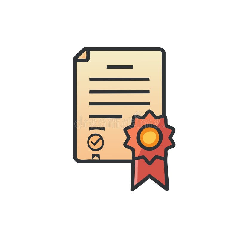 Official Certificate Document with Award Ribbon Seal Verification Mark Icon Stock Illustration ...
