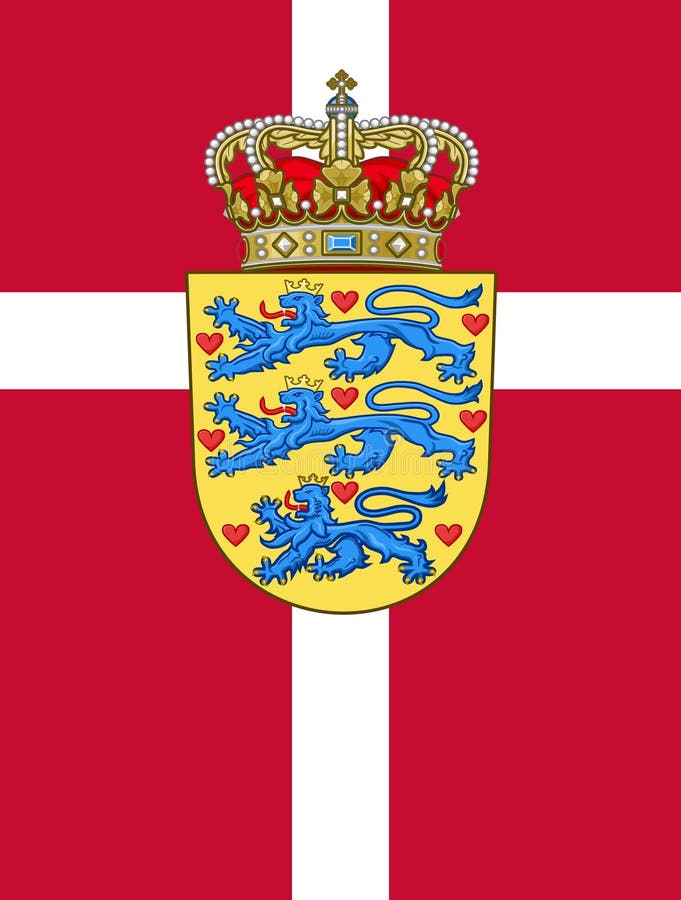 The Official Current Flag and Coat of Arms of Denmark. State Flag of ...