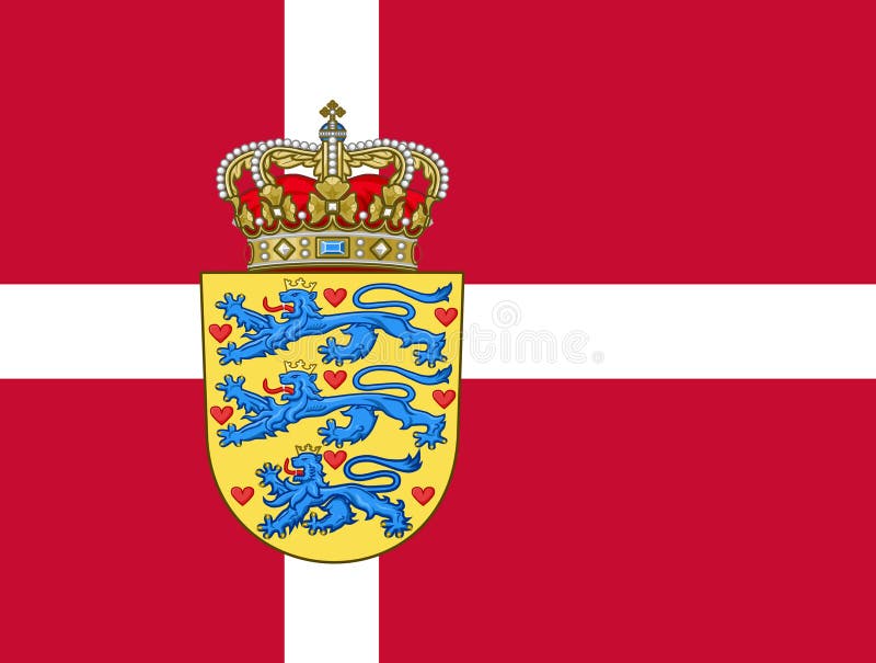 The Official Current Flag and Coat of Arms of Denmark. State Flag of ...
