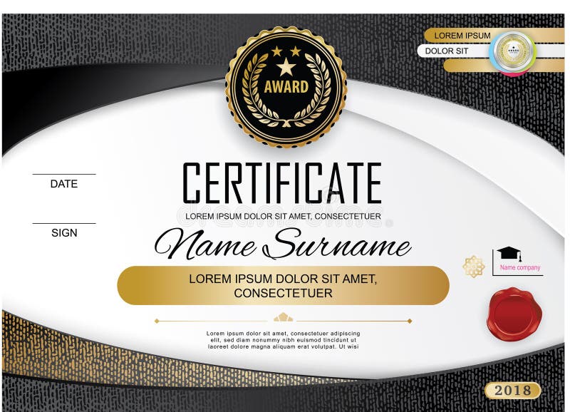 White Modern Certificates with Abstract Red Ribbon and Set of Emblems ...