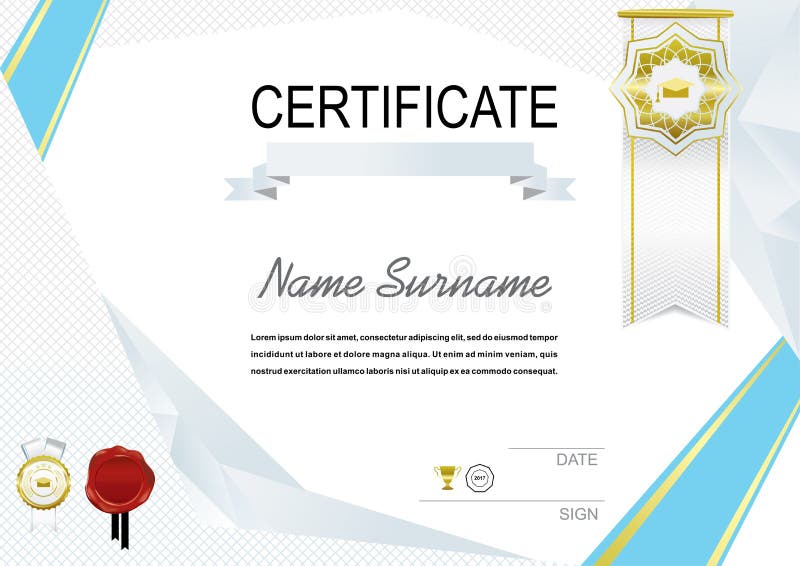 Official White Modern Certificate and White Emblem, Blue Ribbon Stock ...