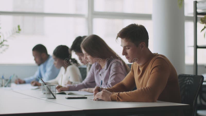 Offline Education. Side View Shot of Young Diverse Multiethnic Students ...