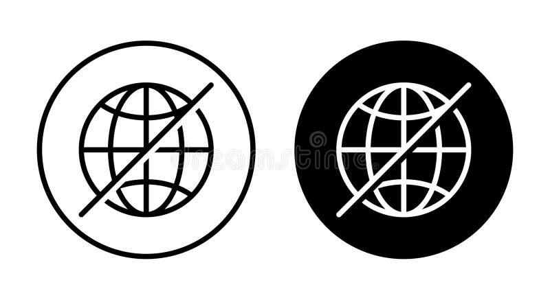 Offline Globe Icon on Black Circle. Disconnected Internet Network ...