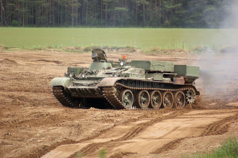 Offroad Scenery with Driving Tank Stock Photo - Image of outside, move ...