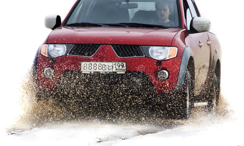 Offroad Vehicle Running through Mud Stock Image - Image of road, cross ...