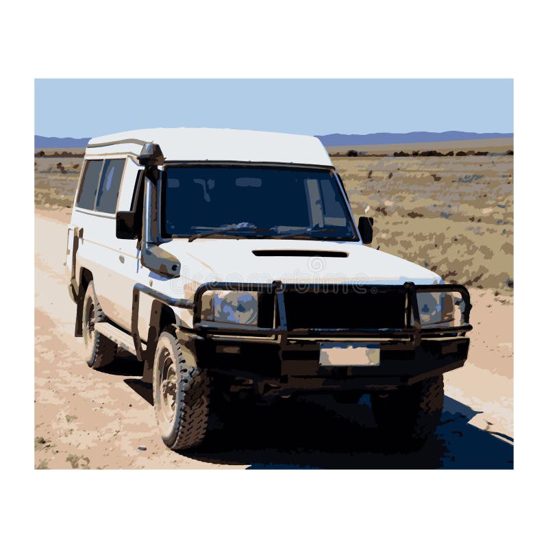 Offroad White Car in the Australian Outback Vector Illustration Stock ...