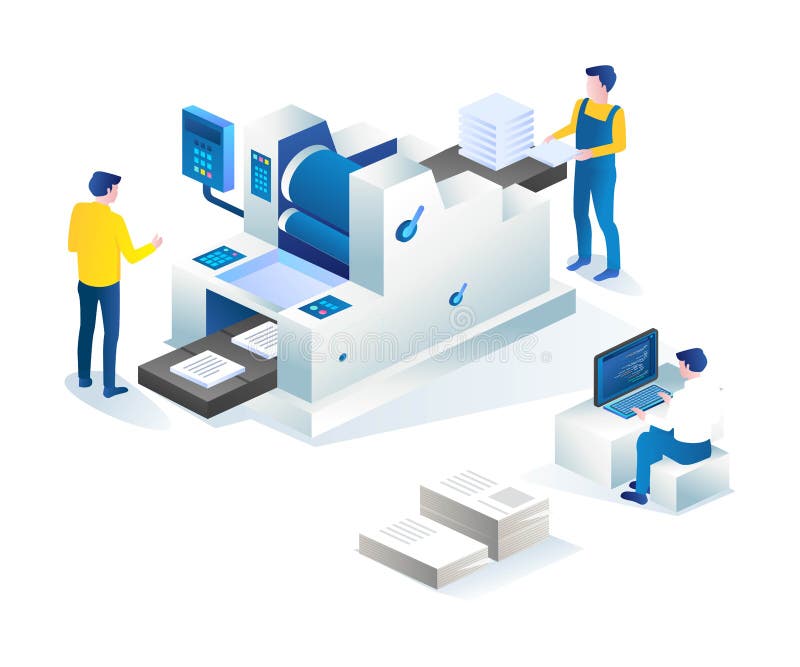 Offset Printing Machine Industry Team Stock Illustration - Illustration ...