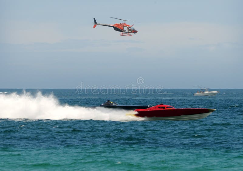 Offshore boat race stock photo. Image of motorboats, helicopter - 9858104