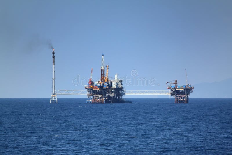 Offshore Oil and Gas Drilling Rig while Completion Well on Oil a Stock ...