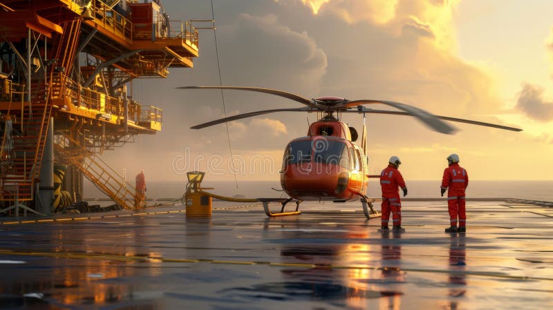 Offshore Drilling Platform with Transport Helicopter on Landing Zone ...
