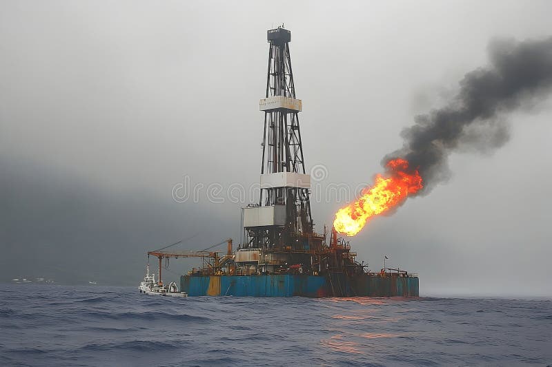 Offshore Oil Rig Fire stock illustration. Illustration of accident ...