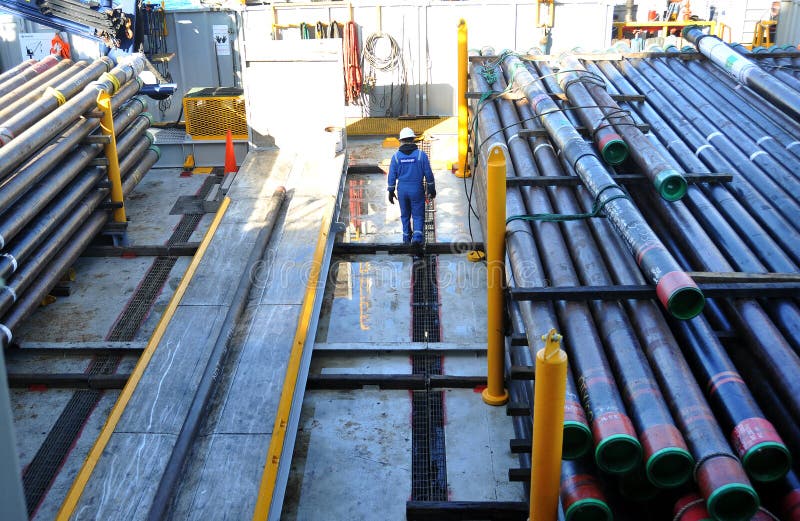 Offshore Exploration, Drill Pipes Stacked and Ready for the Drill Floor ...
