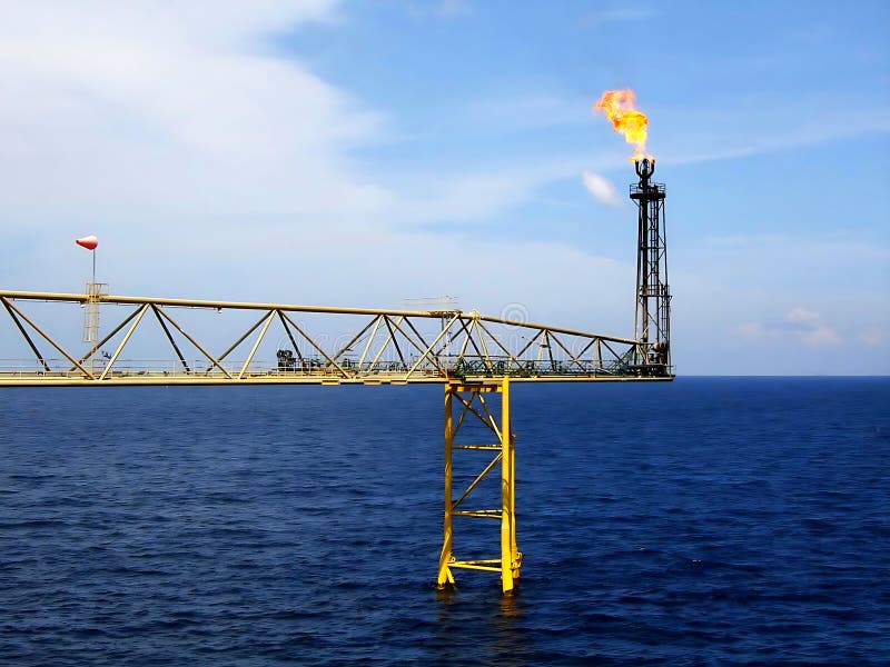 Offshore Oil Rig Flare Stack with Gas Flame Stock Photo - Image of ...