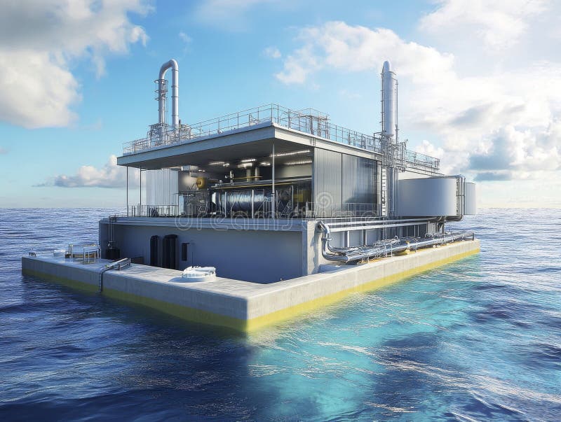 Offshore Floating Platform Facility in Ocean Setting Stock Illustration ...