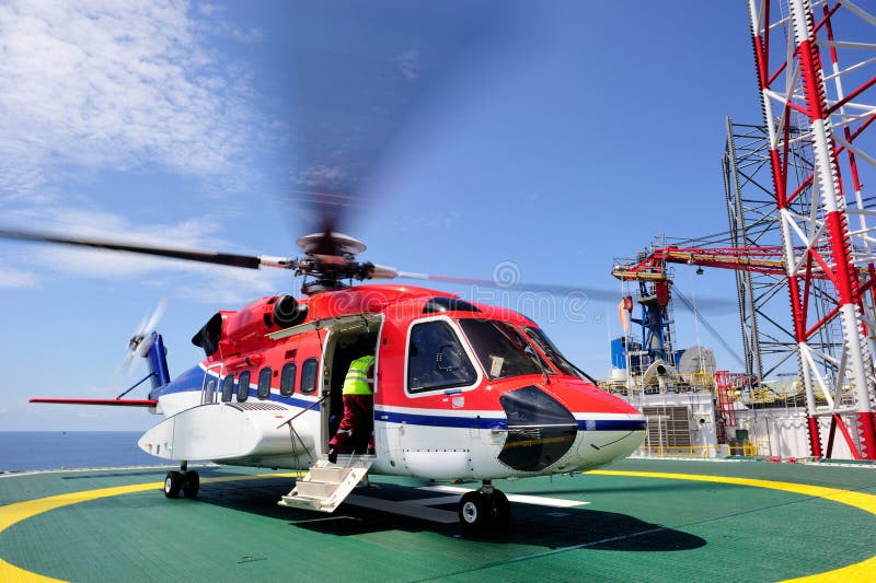 An Offshore Helicopter On The Helideck Stock Image - Image of aviation ...