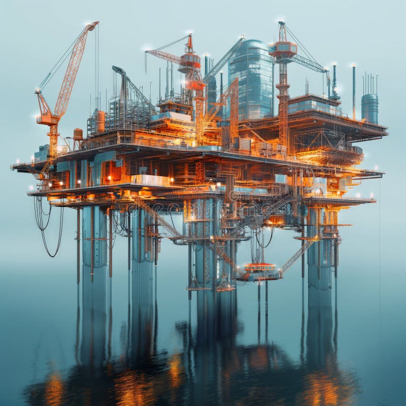Offshore Industrial Complex at Dusk Stock Photo - Image of water ...