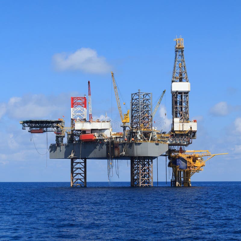 Offshore Jack Up Drilling Rig Over the Production Platform Stock Photo ...
