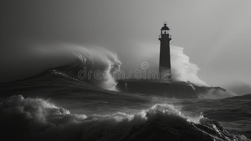 An Offshore Lighthouse Standing Tall Amidst Crashing Waves, Its Sturdy ...