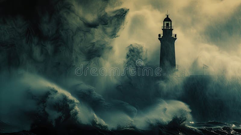 An Offshore Lighthouse Standing Tall Amidst Crashing Waves, Its Sturdy ...