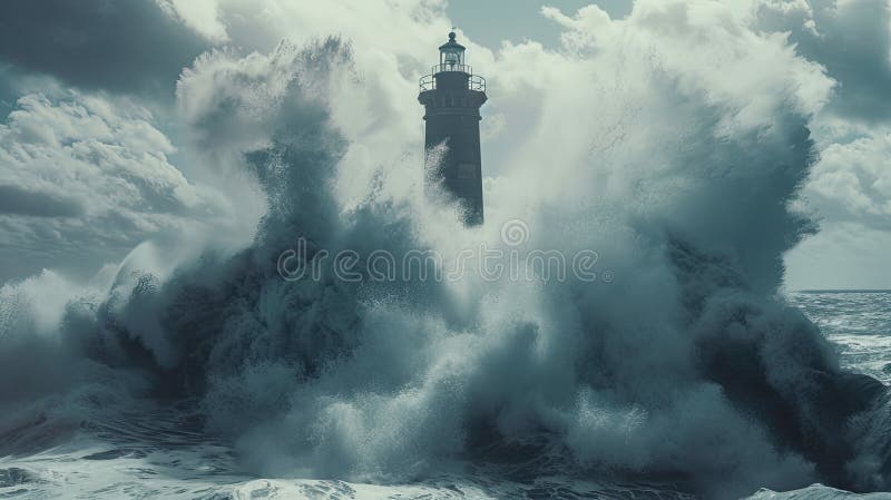 An Offshore Lighthouse Standing Tall Amidst Crashing Waves, Its Sturdy ...