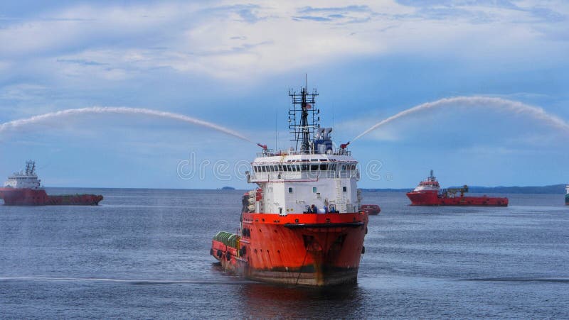 Offshore Marine Vessel Doing Fire Fighting Fifi System Testing at ...