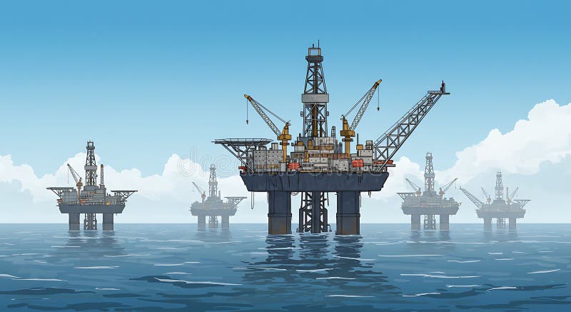 Offshore Oil Drilling Platforms are Set in the Ocean, with Five Large ...