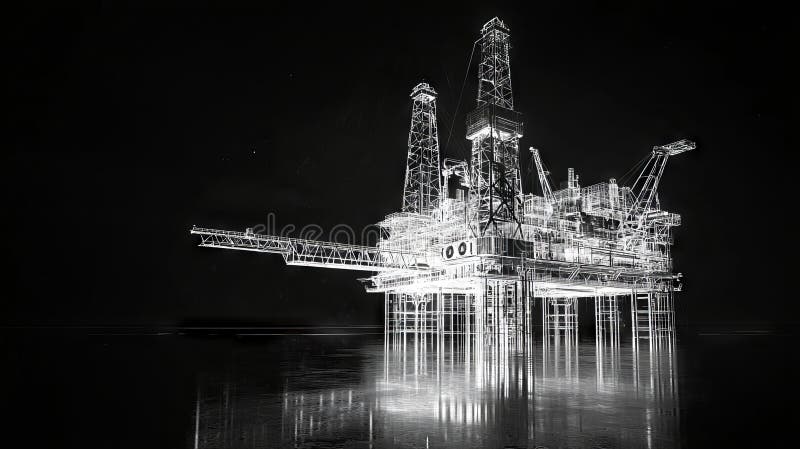An Offshore Oil Drilling Rig is Framed by Dark Blue Skies. Stock Image ...