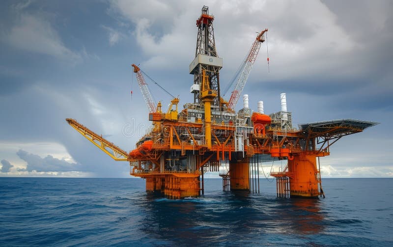 Offshore Oil and Gas Platform in the Ocean Under a Cloudy Sky ...
