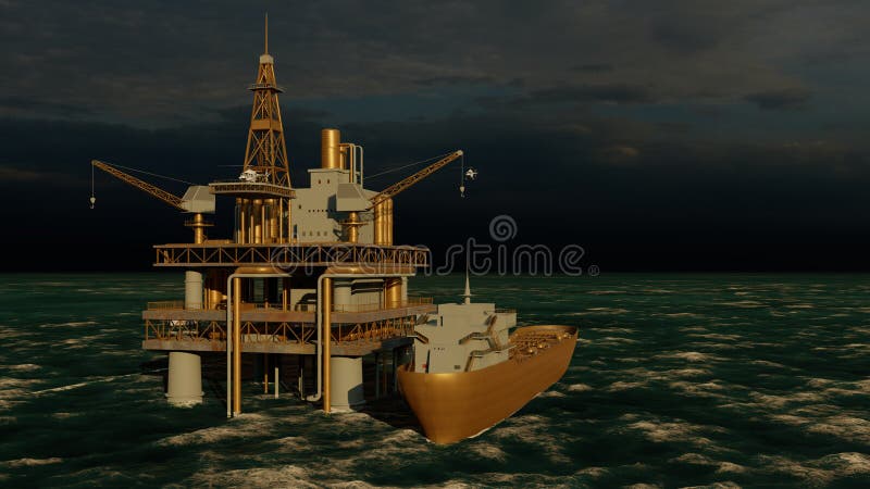 Offshore Oil and Gas Rig Platform 3d Rendering Stock Illustration ...